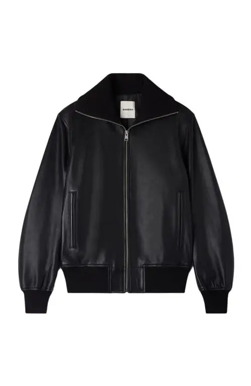 Sandro Zipped Leather Jacket - Black