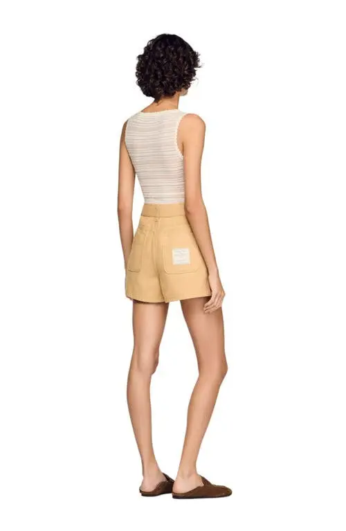 Sandro High-waisted Straight Denim Shorts - Beige