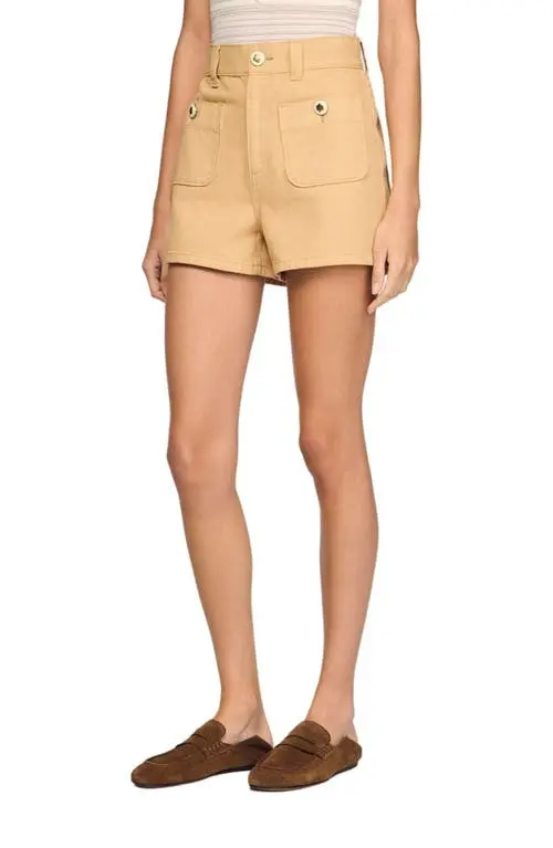 Sandro High-waisted Straight Denim Shorts - Beige
