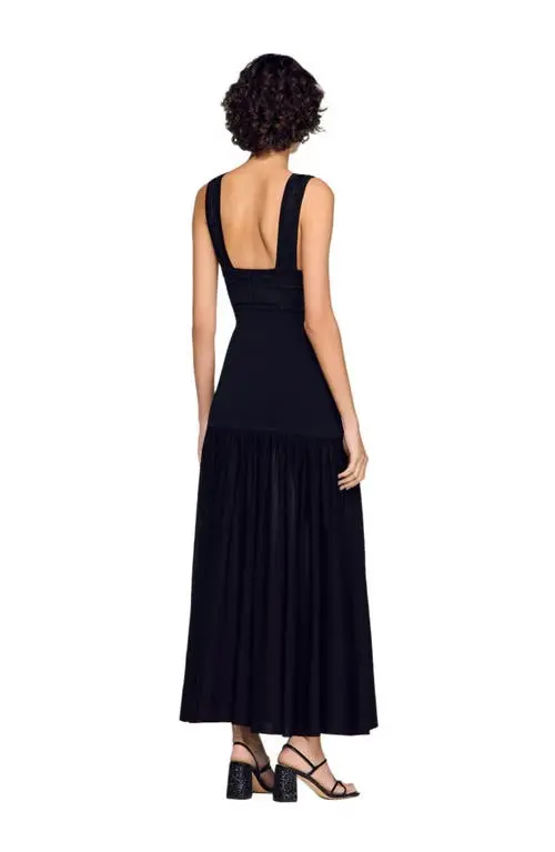 Sandro Flared Knit Maxi Dress With Ruffled Skirt