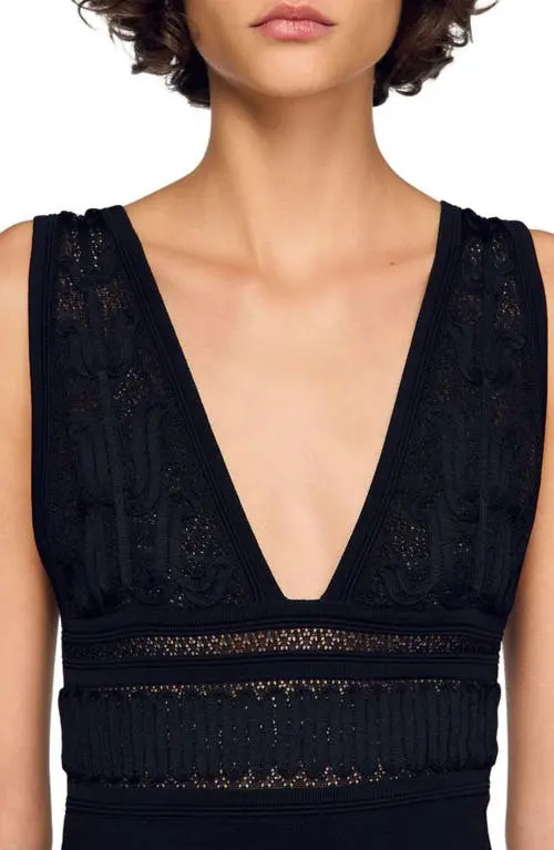 Sandro Flared Knit Maxi Dress With Ruffled Skirt