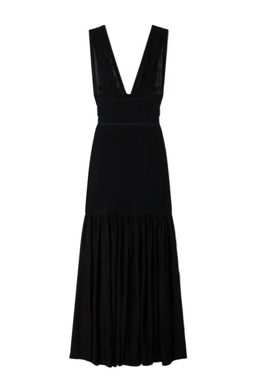 Sandro Flared Knit Maxi Dress With Ruffled Skirt