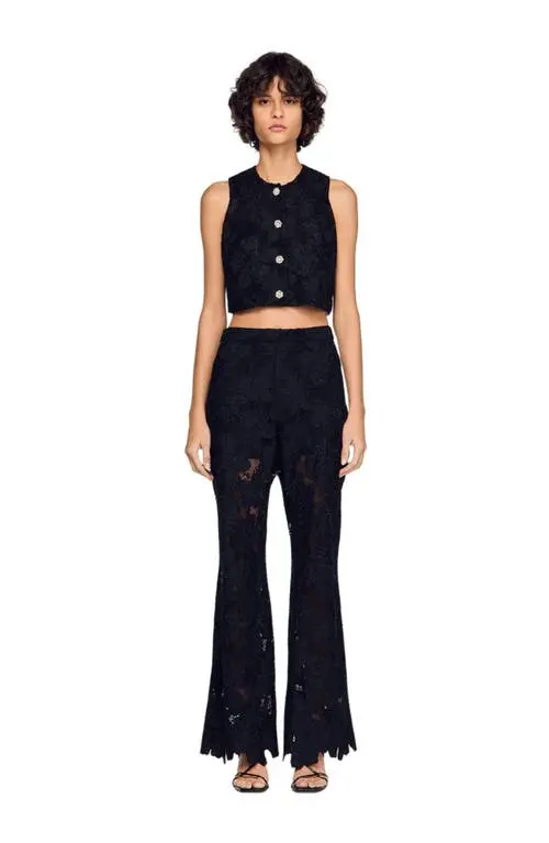 Sandro Embroidered Guipure Crop Top