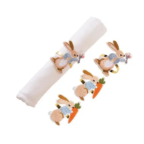 C&F HOME Easter Rabbit Holding Carrot Decorative Set Of 4 Gold Napkin Rings - Brown