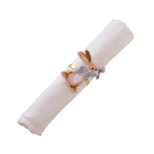 C&F HOME Easter Rabbit Holding Carrot Decorative Set Of 4 Gold Napkin Rings