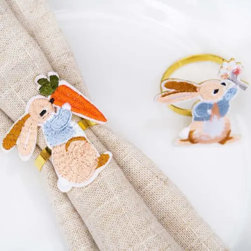 C&F HOME Easter Rabbit Holding Carrot Decorative Set Of 4 Gold Napkin Rings