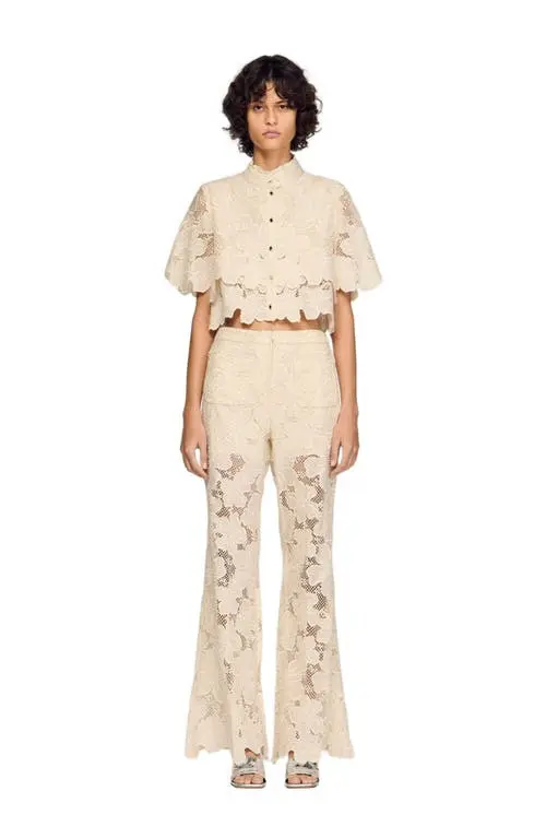 Sandro Guipure Lace Trousers - Ecru