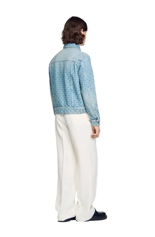 Sandro Square Cross Jacquard Denim Jacket - Sky Blue