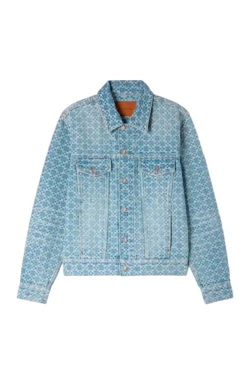 Sandro Square Cross Jacquard Denim Jacket - Sky Blue