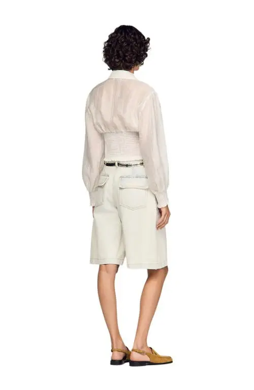 Sandro Smocked Linen Shirt - White