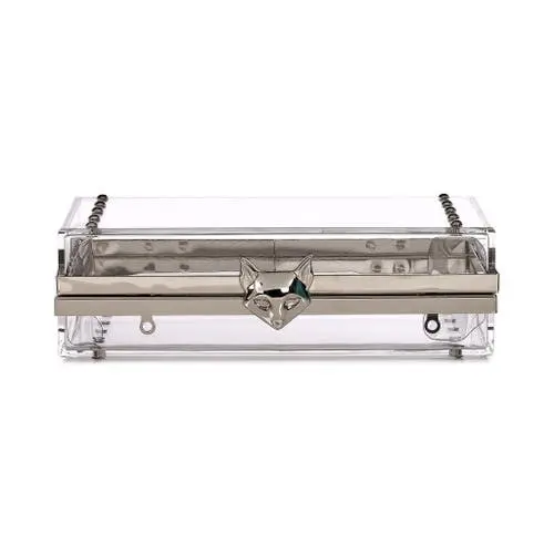 DESERI Halo Crossbody Clutch With Fox Head Clasp - Silver