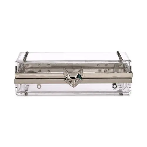 DESERI Halo Crossbody Clutch With Fox Head Clasp - Silver
