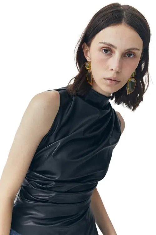ATS Leather Tank With Ruched Detail