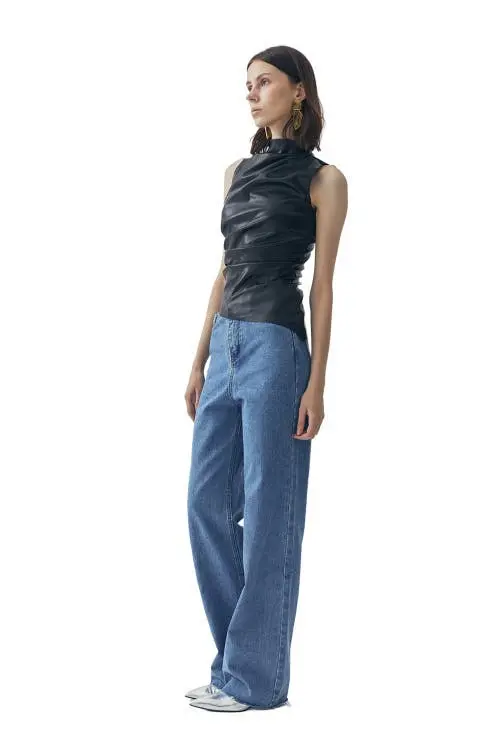 ATS Leather Tank With Ruched Detail