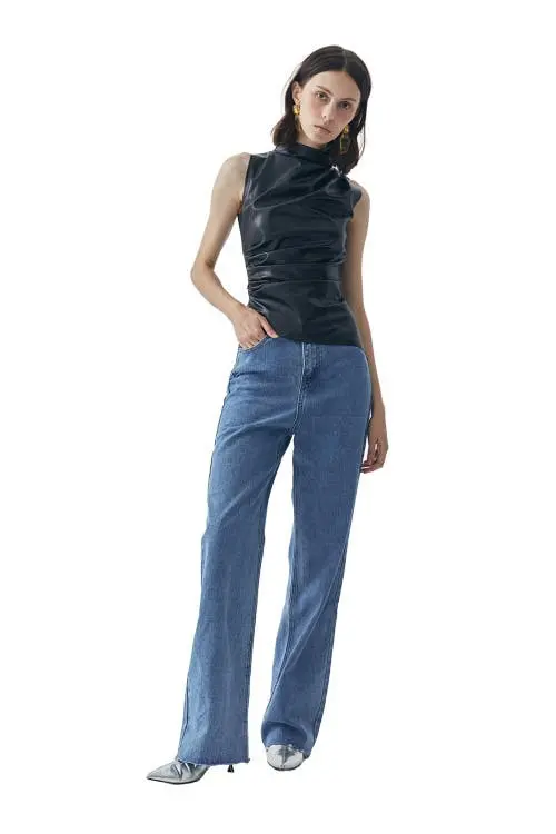 ATS Leather Tank With Ruched Detail