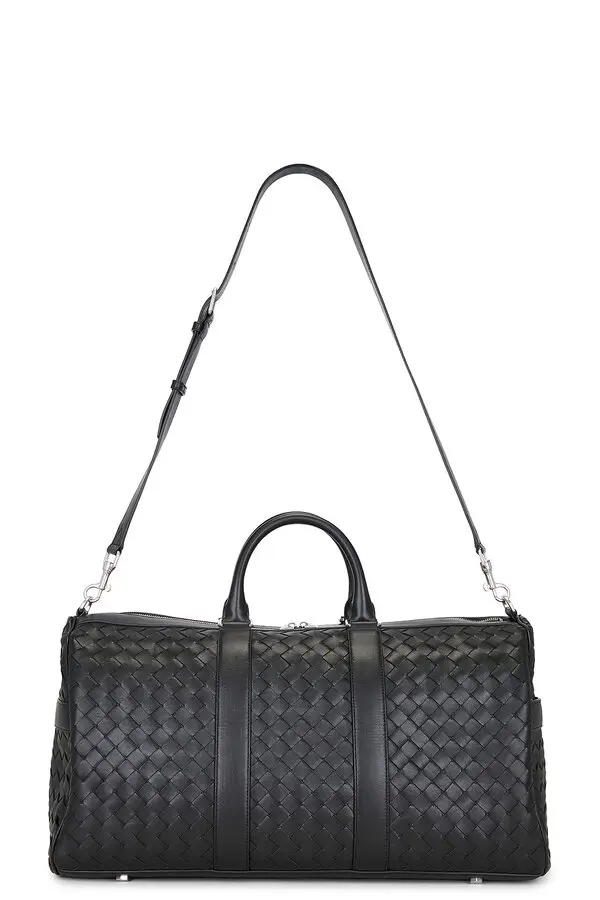 Bottega Veneta Avenue Intrecciato Leather Top Handle Bag - Black & Silver