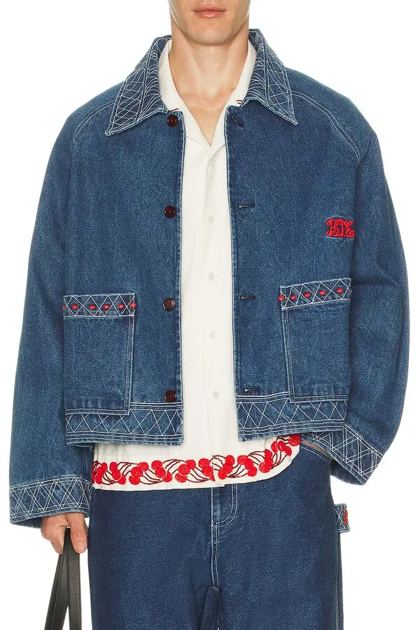 BODE Embroidered Denim Jacket - Indigo