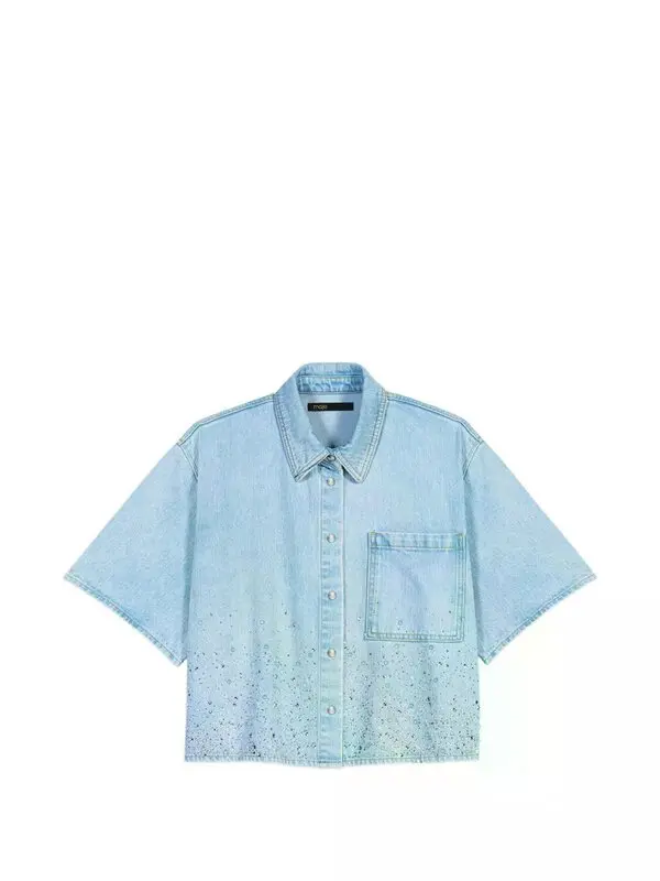 Maje Cropped Rhinestone Denim Shirt - Blue