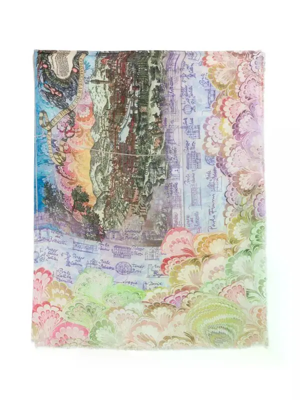 Faliero Sarti X Paolo Fiumi Fiorentina Printed Scarf - Blue