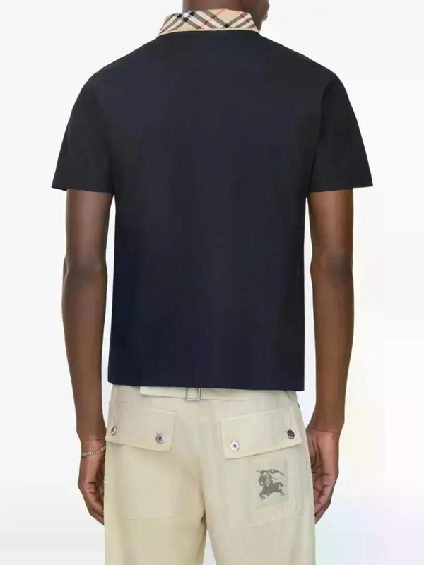 Burberry Check-collar Cotton Polo Shirt - Blue
