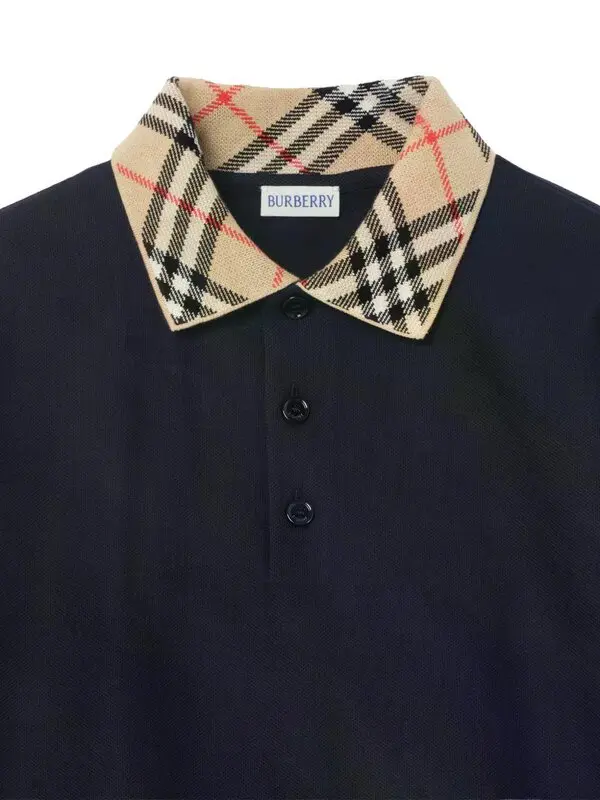 Burberry Check-collar Cotton Polo Shirt - Blue