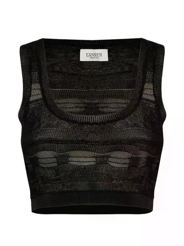 LANEUS Knit Cropped Top - Black