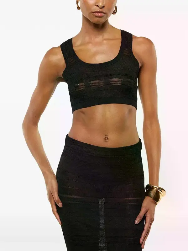 LANEUS Knit Cropped Top - Black