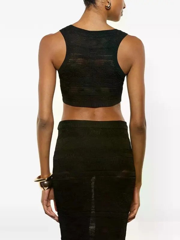 LANEUS Knit Cropped Top - Black