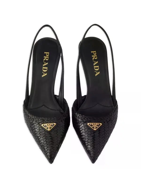 Prada Woven Leather Slingback Pumps With Geometric Heel