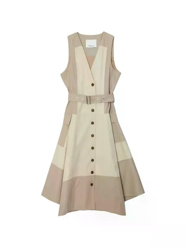 3.1 Phillip Lim Belted Button Cotton Midi Dress - Neutrals