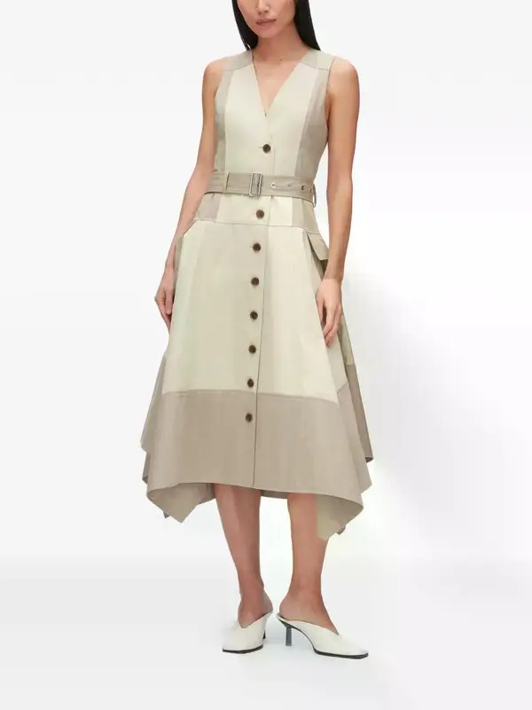 3.1 Phillip Lim Belted Button Cotton Midi Dress - Neutrals