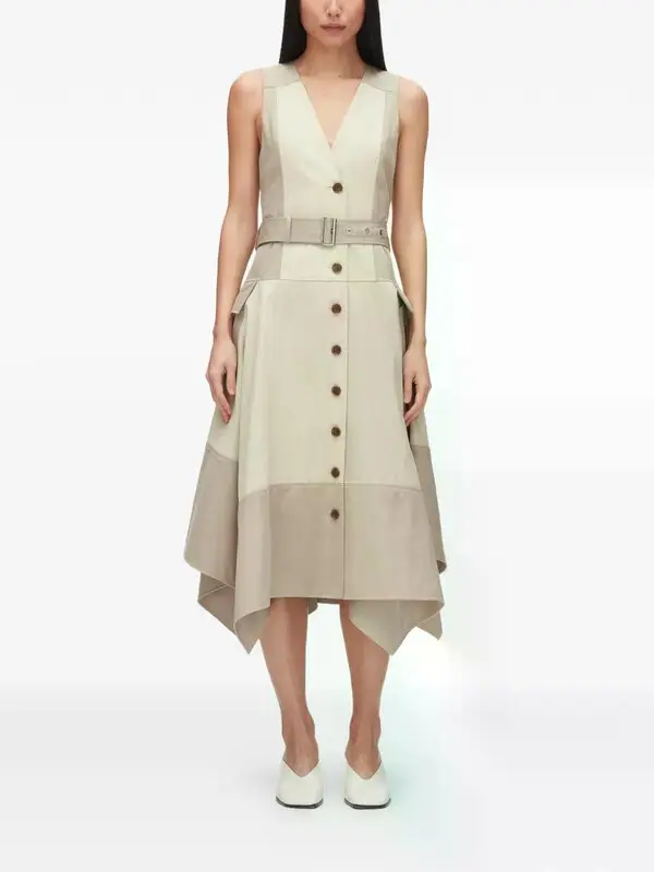 3.1 Phillip Lim Belted Button Cotton Midi Dress - Neutrals