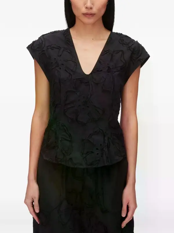 3.1 Phillip Lim Floral V-neck Blouse - Black