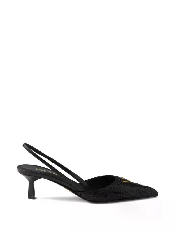 Prada Woven Leather Slingback Pumps With Enameled Logo - Black