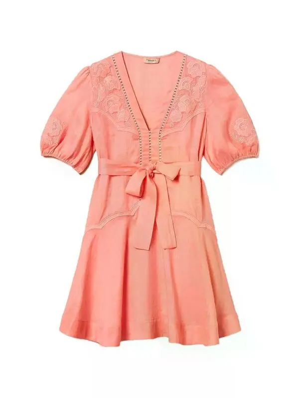 TWINSET Embroidered Ramie Short Dress