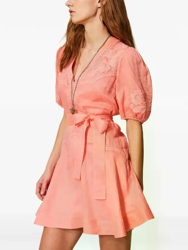 TWINSET Embroidered Ramie Short Dress