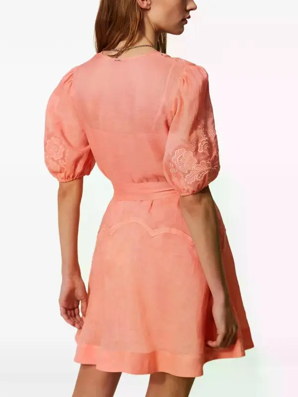 TWINSET Embroidered Ramie Short Dress