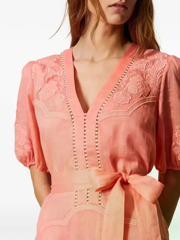 TWINSET Embroidered Ramie Short Dress