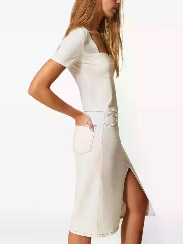 TWINSET Organic Cotton Bull Skirt With Asymmetric Fastening And Contrast Stitching
