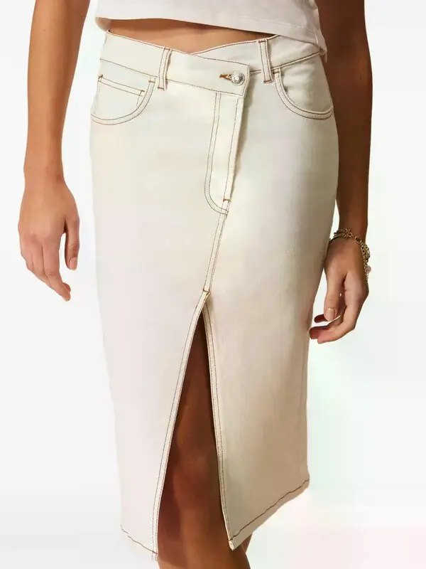TWINSET Organic Cotton Bull Skirt With Asymmetric Fastening And Contrast Stitching
