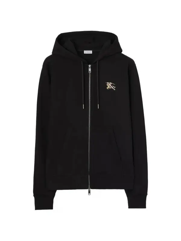 Burberry Check Knight Stamp Cotton Zip Hoodie - Black