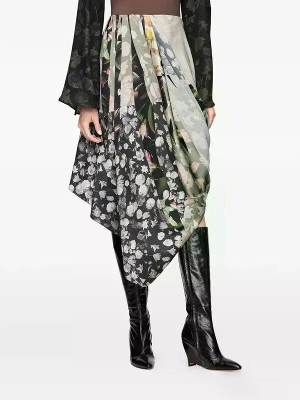 MAISON MARGIELA Silk Floral Draped Midi Skirt