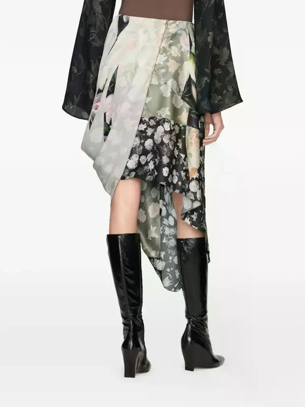MAISON MARGIELA Silk Floral Draped Midi Skirt
