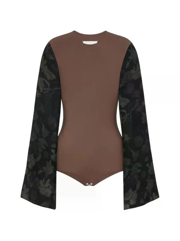 MAISON MARGIELA Floral-sleeves Top - Brown