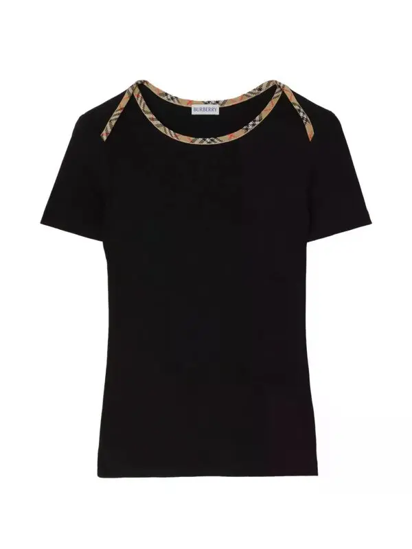 Burberry Check Trim Stretch Cotton T-shirt - Black