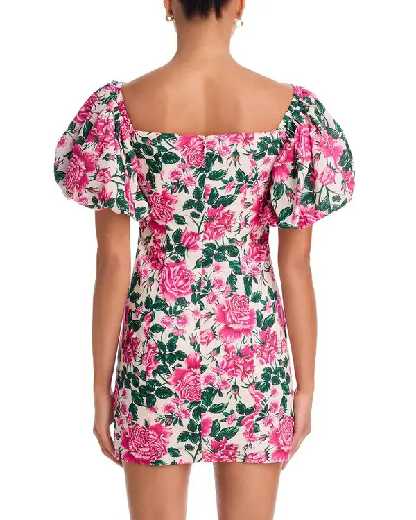 Aqua Rose Floral Print Mini Dress