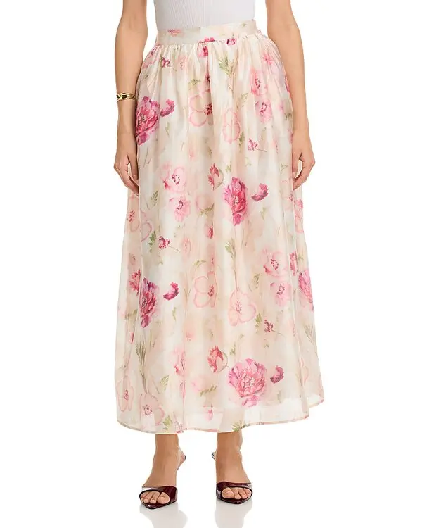 Aqua Floral Print Maxi Skirt - Rose Multi