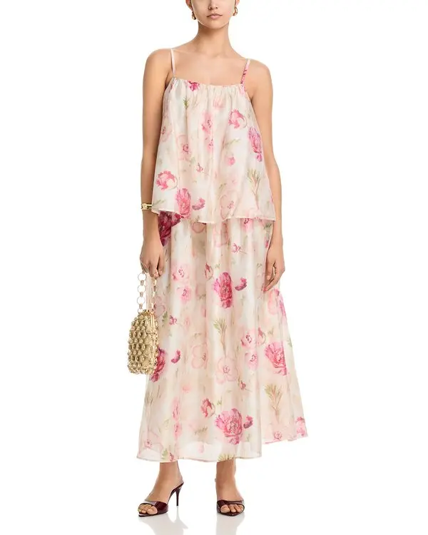 Aqua Floral Print Maxi Skirt