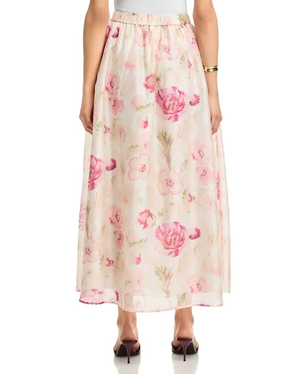 Aqua Floral Print Maxi Skirt