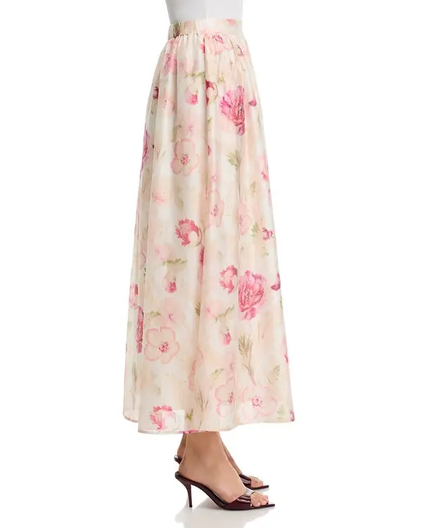 Aqua Floral Print Maxi Skirt